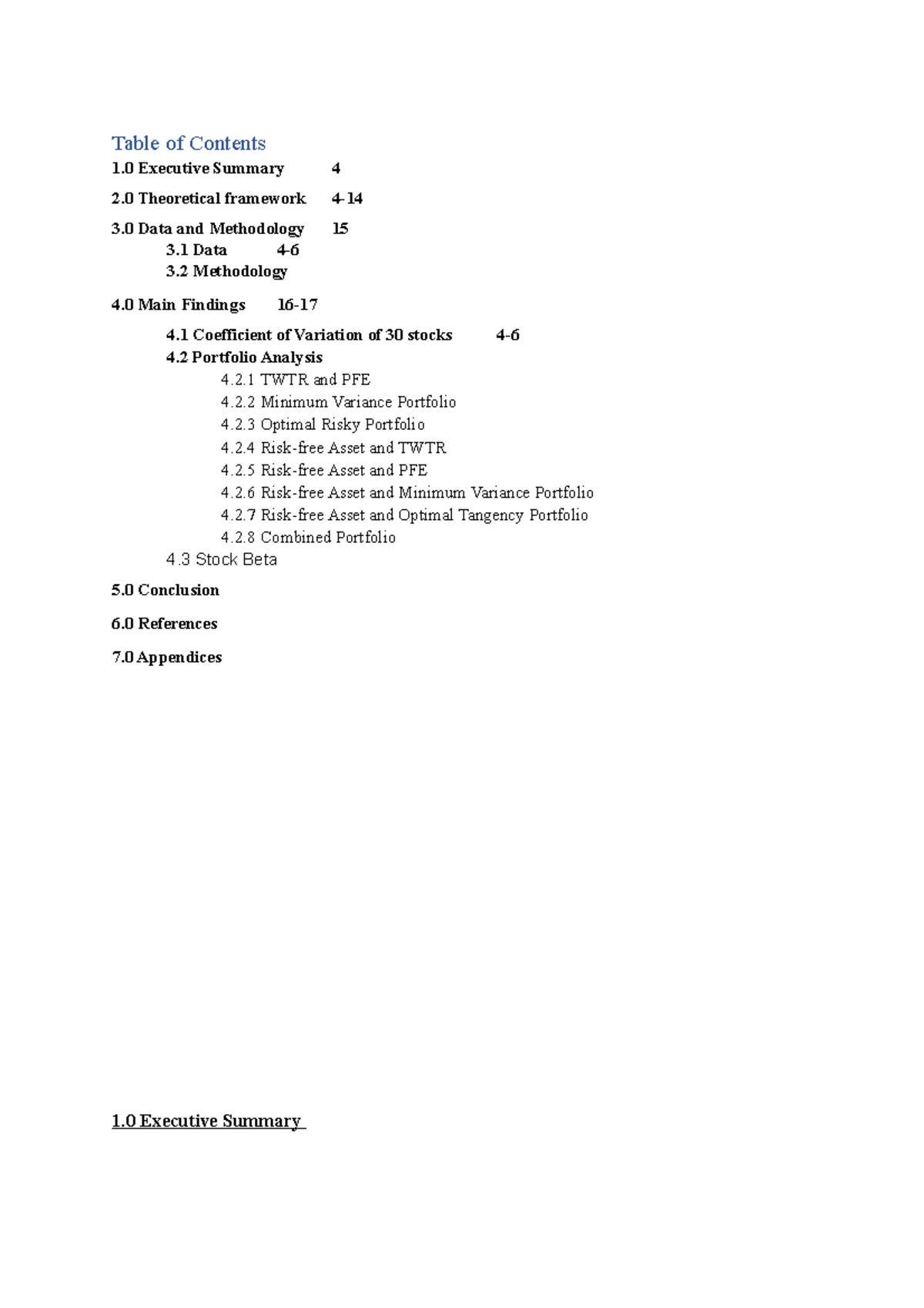 PM1 report - Table of Contents 1 Executive Summary 4 2 Theoretical ...