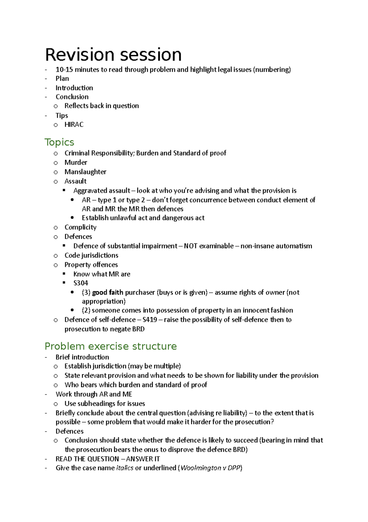 Revision session - Revision session 10-15 minutes to read through ...