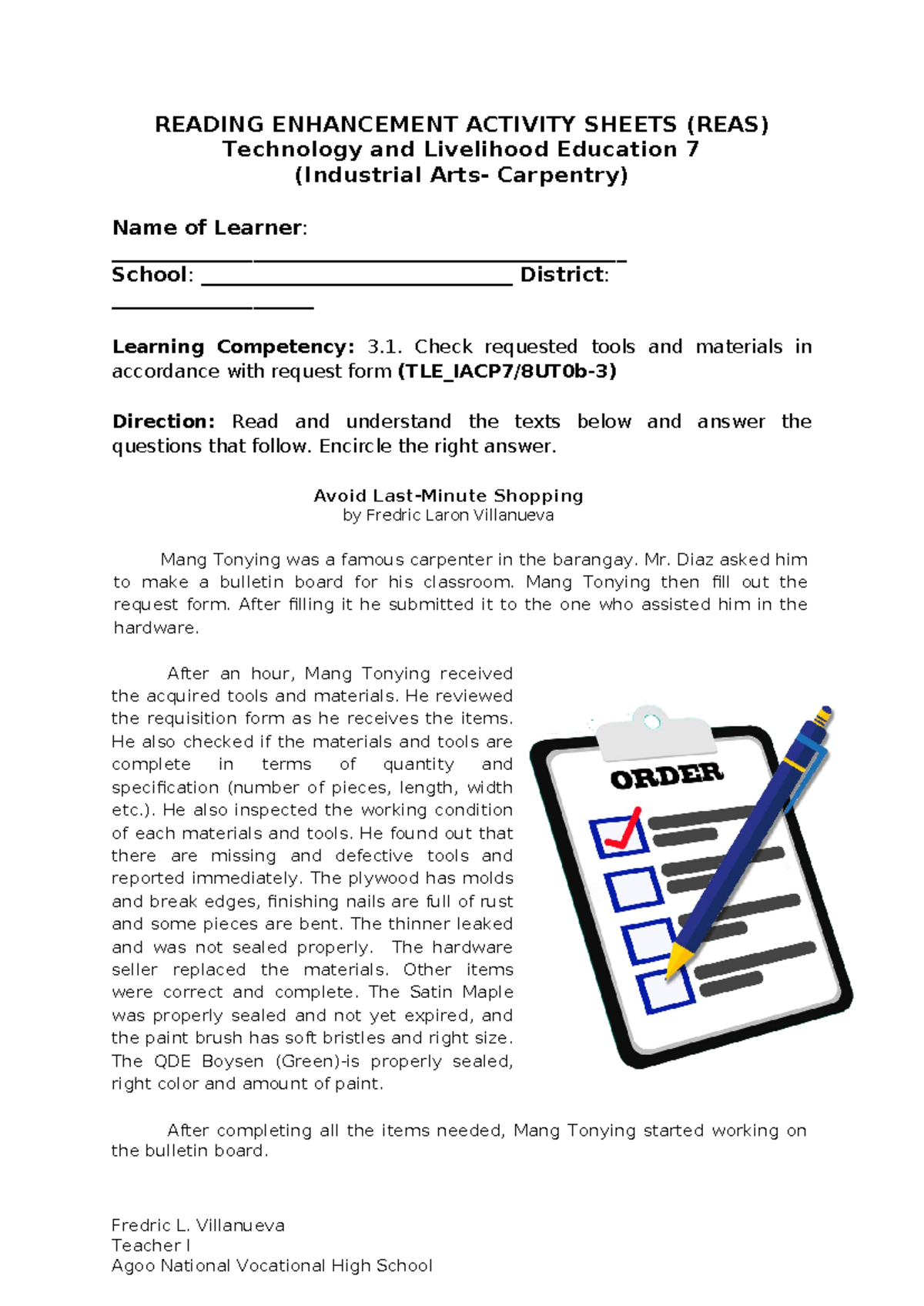 3.1. Check requested tools and materials in accordance with request ...