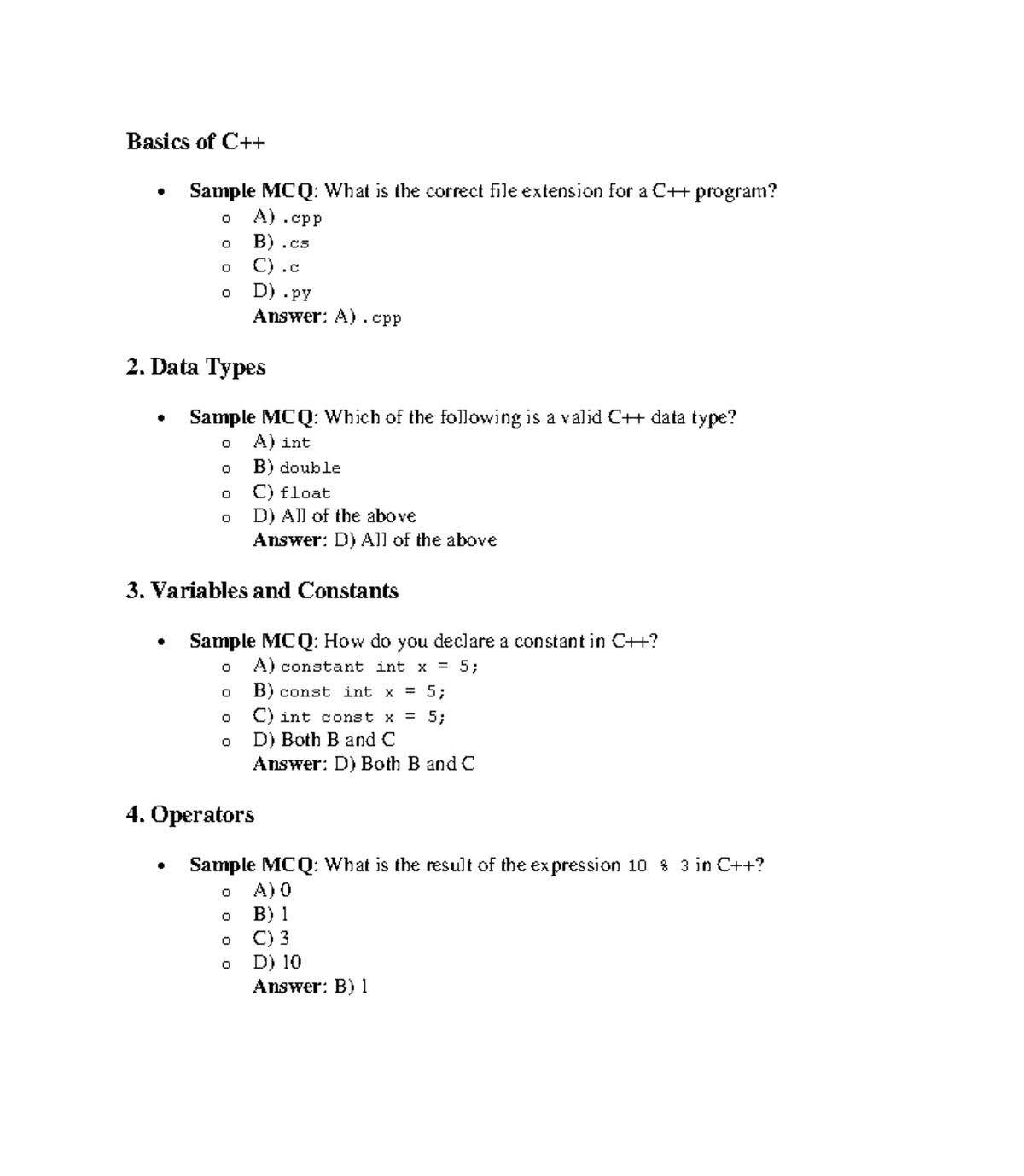 779079106-C-mcq - document - Basics of C++ Sample MCQ: What is the ...