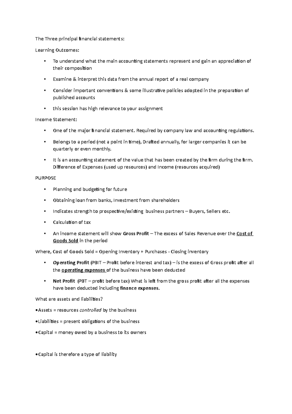 The Three principal financial statements - The Three principal ...
