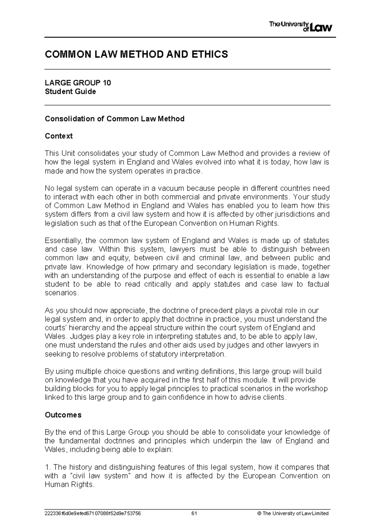 UNIT 10 SG - ... - COMMON LAW METHOD AND ETHICS LARGE GROUP 10 Student ...