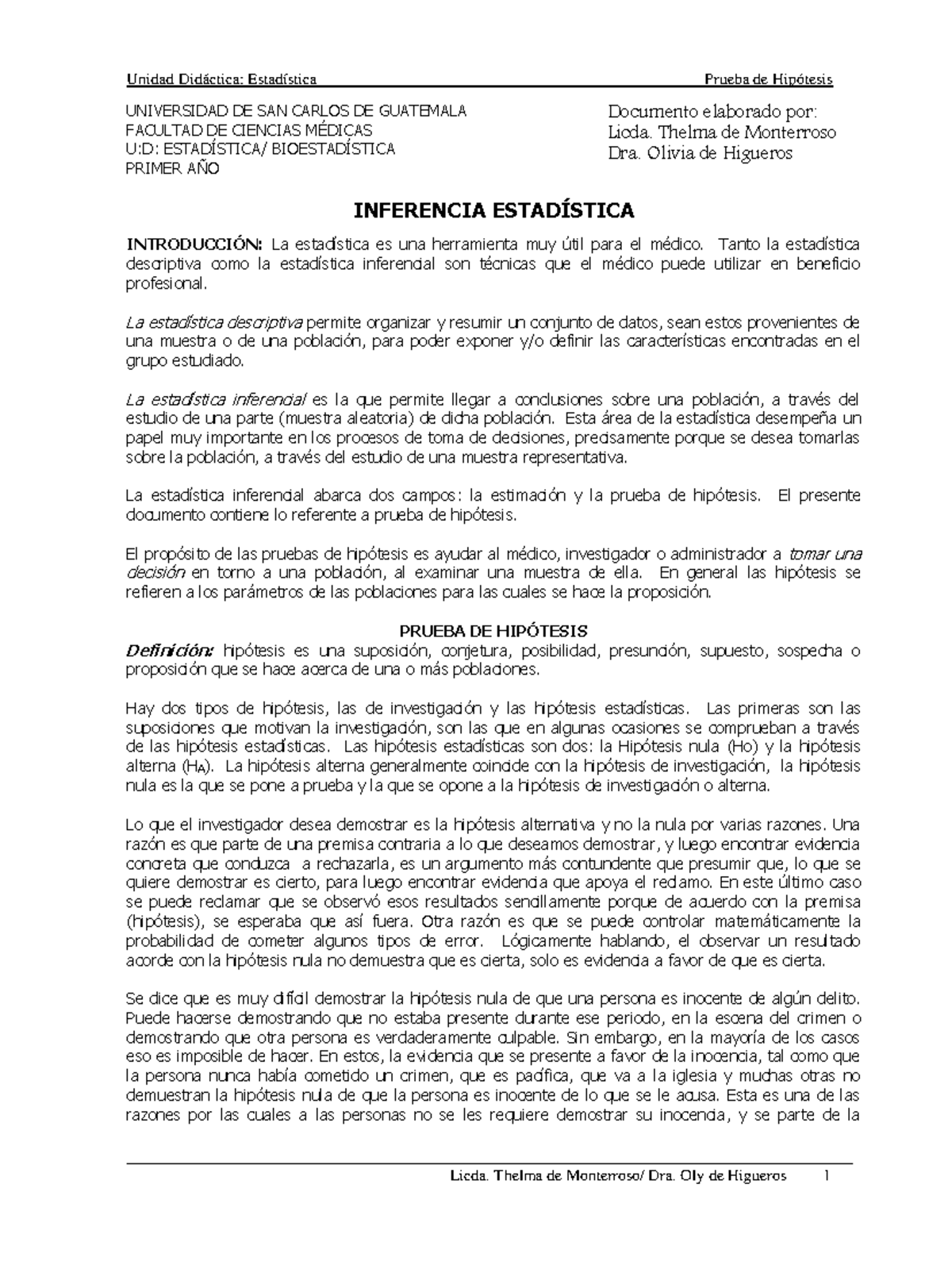 1. Prueba DE Hipótesis, Documento Apoyo 1 - - Studocu