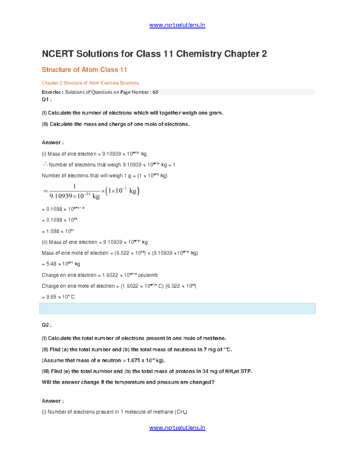 Chapter 2 structure of atom - NCERT Solutions for Class 11 Chemistry ...