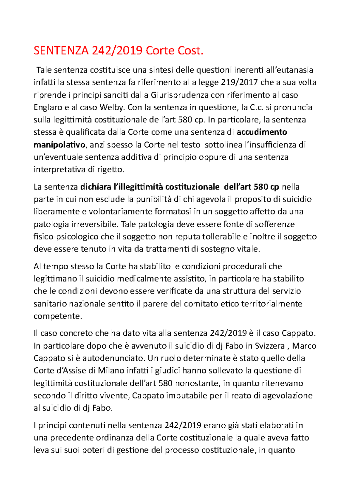 SENT DEL 2019 C - sentenza 2019 - SENTENZA 242/2019 Corte Cost. Tale ...