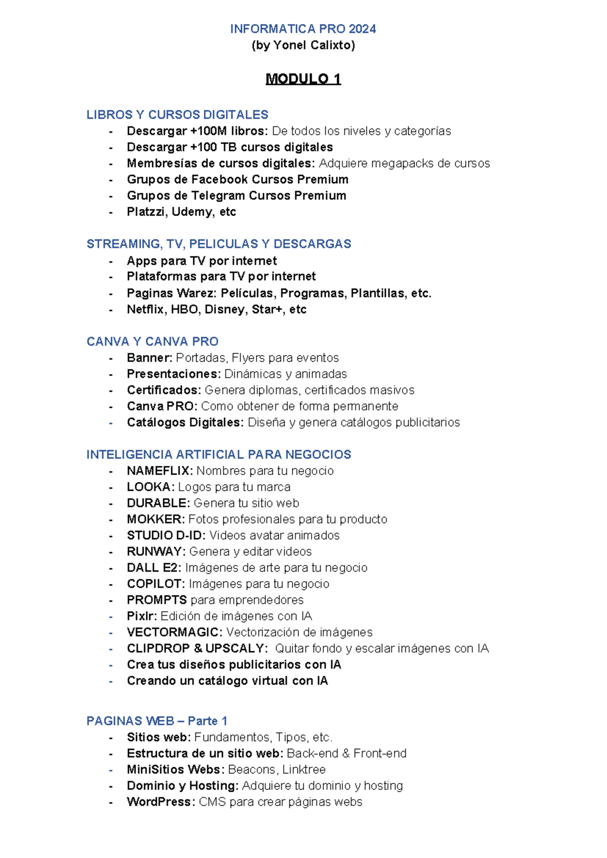 Informatica PRO 2024 - para estudio - INFORMATICA PRO 2024 (by Yonel Calixto) MODULO 1 LIBROS Y ...