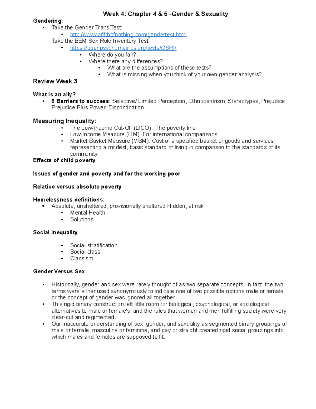 Lecture notes Week 4- Chapter 4 5 -Gender Sexuality - Week 4: Chapter 4 ...