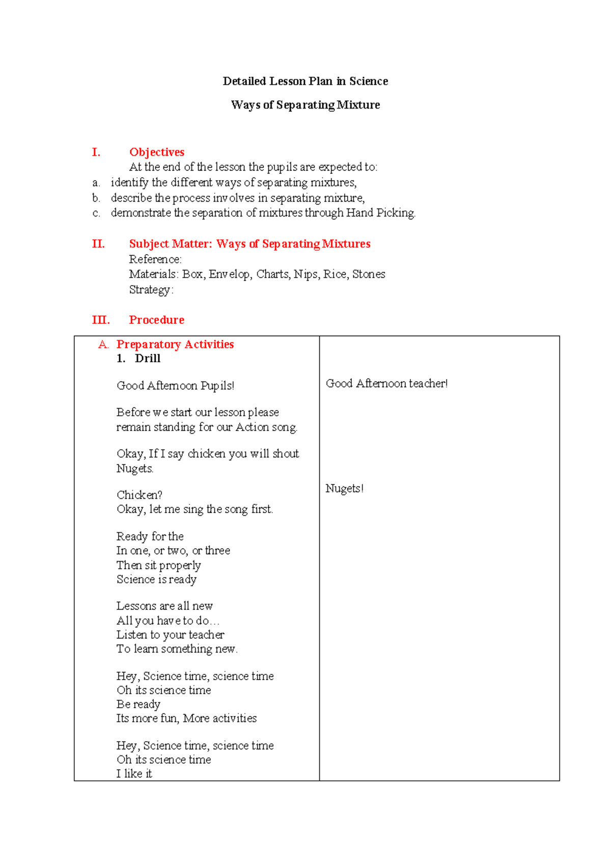 LESSON PLAN SCIENCE - Detailed Lesson Plan in Science Ways of ...