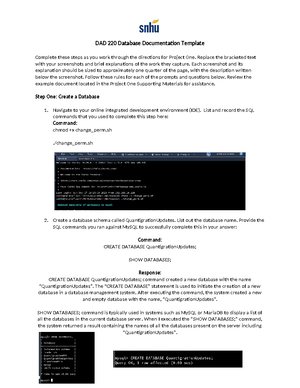 DAD 220 Module Four Major Activity Database Documentation Frederick ...