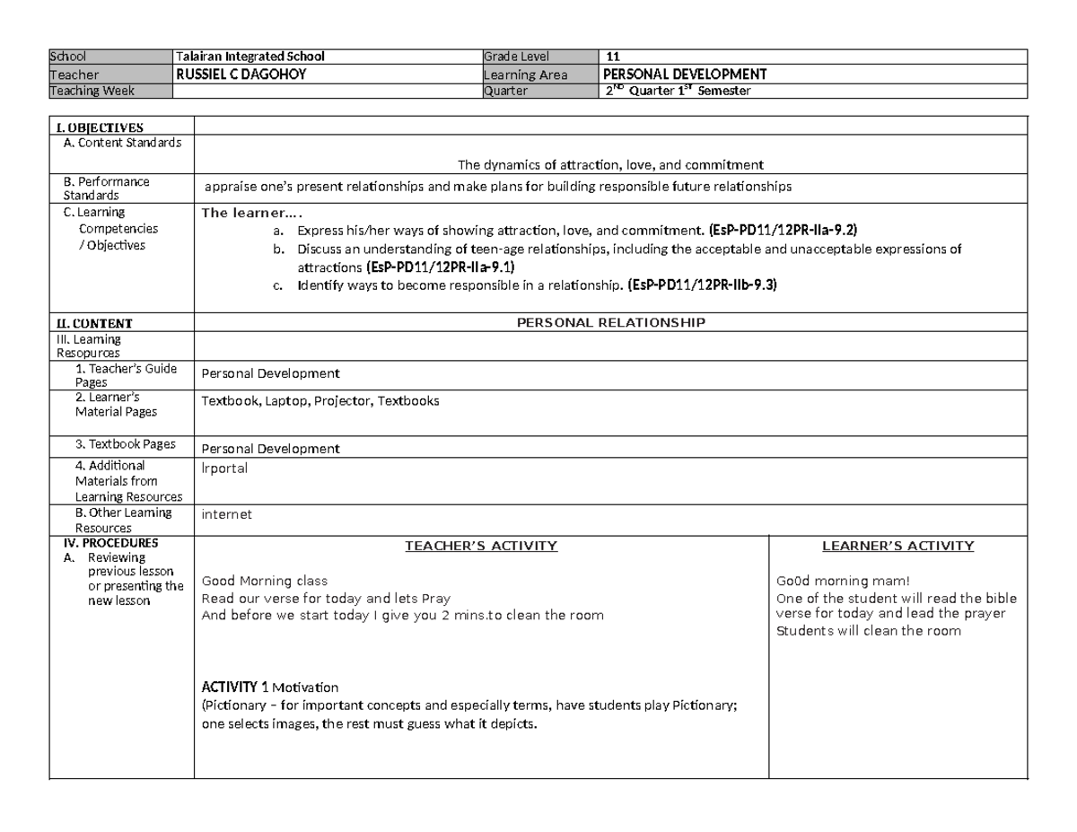 592785185 co 1 perdev - LESSON PLAN IN PER DEV - School Talairan ...
