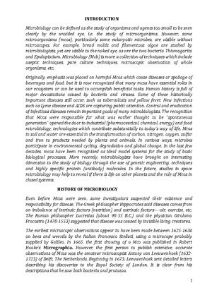 STM 211 Theory - MICROBIOLOGY LECTURE - Introduction Microbiology, the ...