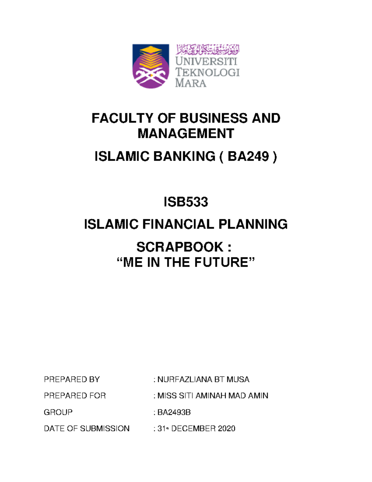 Individual 2 IFP - ISLAMIC FINANCIAL PLANNING - FACULTY OF BUSINESS AND ...