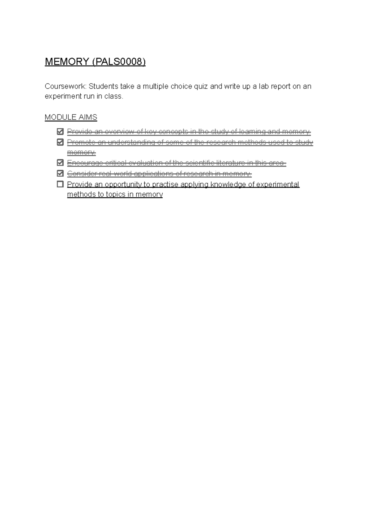 Memory (PALS0008) summaries - MEMORY (PALS0008) Coursework: Students ...