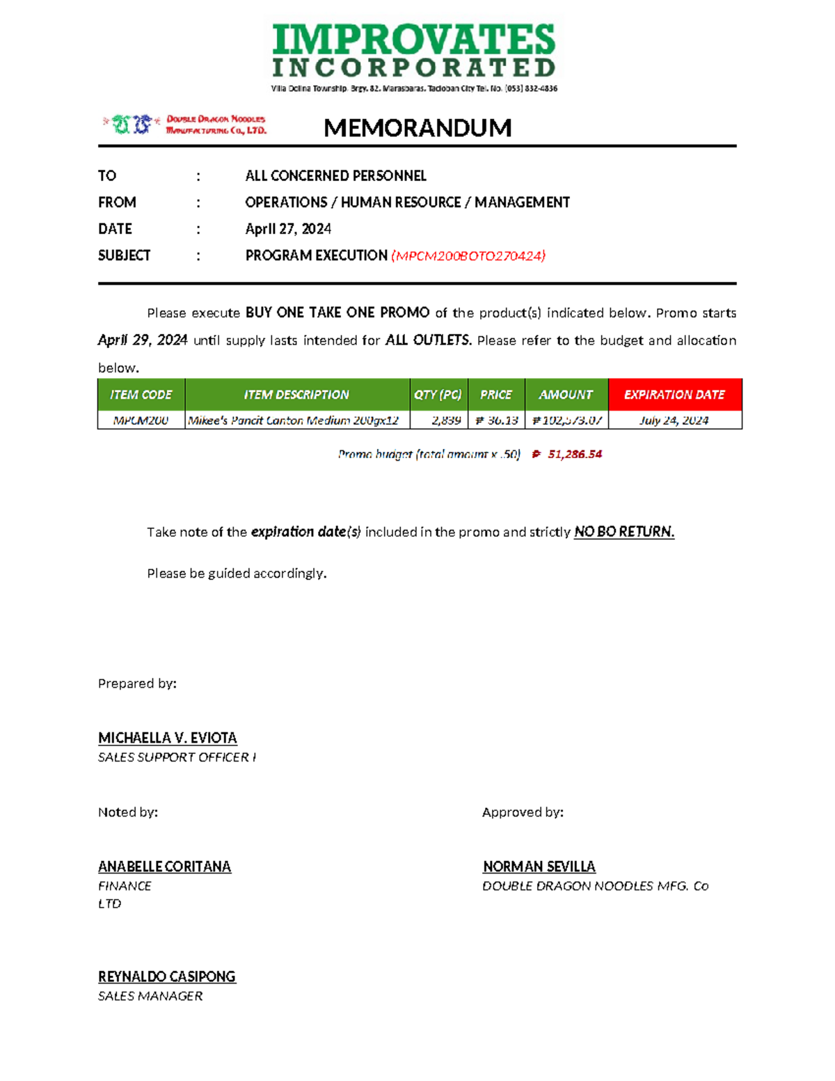 Program Memorandum 4 - MEMORANDUM TO : ALL CONCERNED PERSONNEL FROM ...
