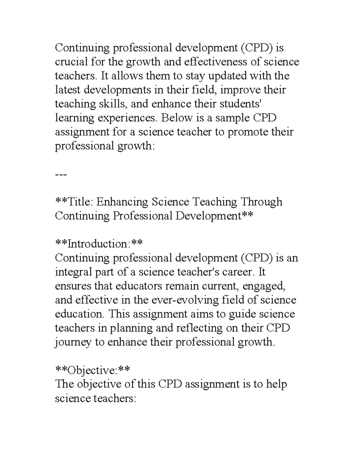 Assignment - GIVE DETAILS - Continuing professional development (CPD ...