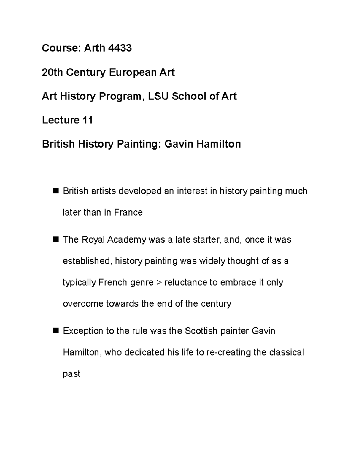 Gavin Hamilton - Lecture Notes written from ppt 18th art history ...