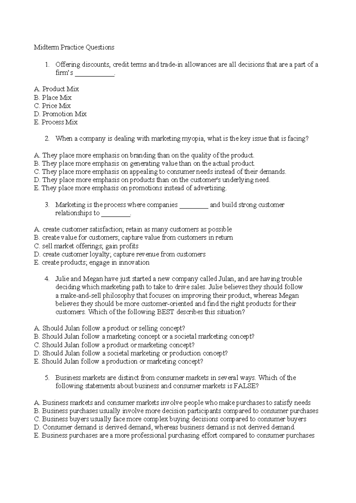 Midterm W24 Practice MCQs - Midterm Practice Questions 1. Offering ...