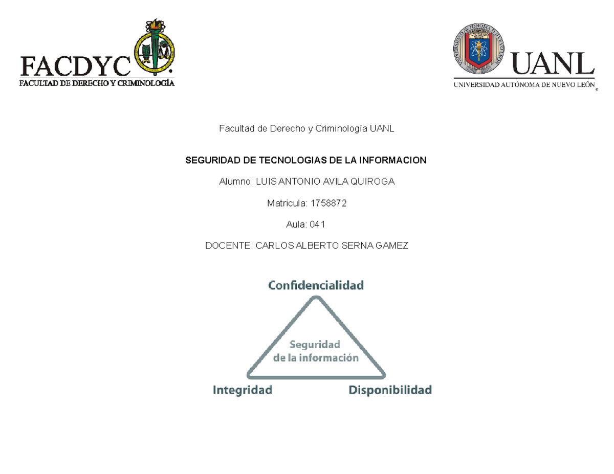 Triangulo CID - Asignación de la materia Seguridad de Tecnologías de la ...