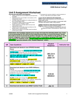 HI255 Unit 3 assignment Worksheet 2202B - HI255 Medical Coding II Unit 3 Assignment Worksheet ...