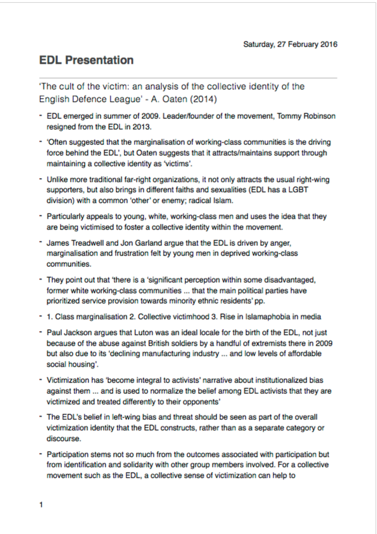 Tutorial work - 6 - notes on the EDL, far right group - Saturday. 27 ...