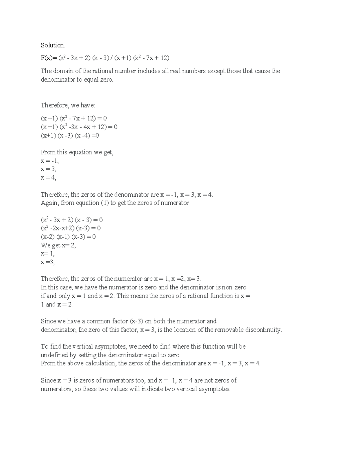 Discussion forum unit 3 Algebra - Copy - Solution. F(x)= (x 2 - 3x + 2 ...