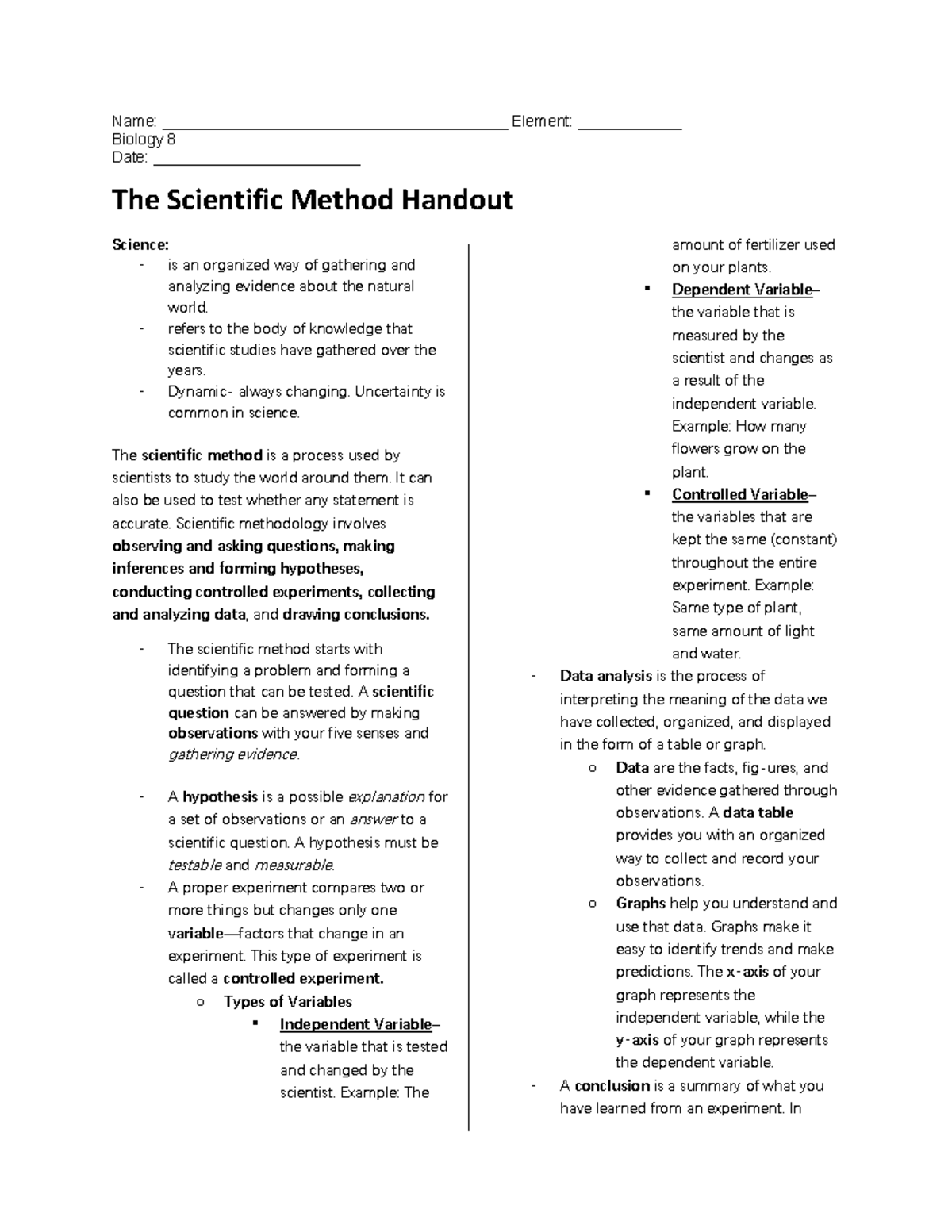 1 Scientific method Handout - Name ...