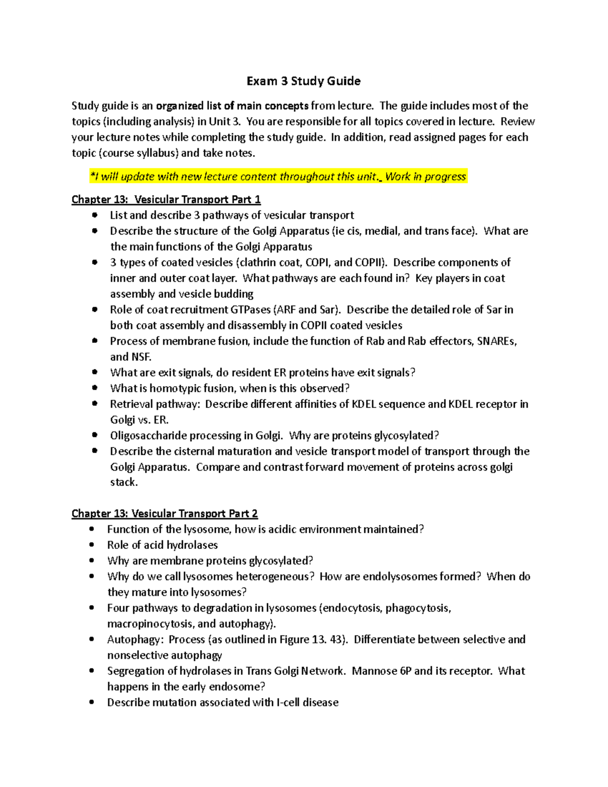 Unit 3 Study Guide Fa23 revised - Exam 3 Study Guide Study guide is an ...