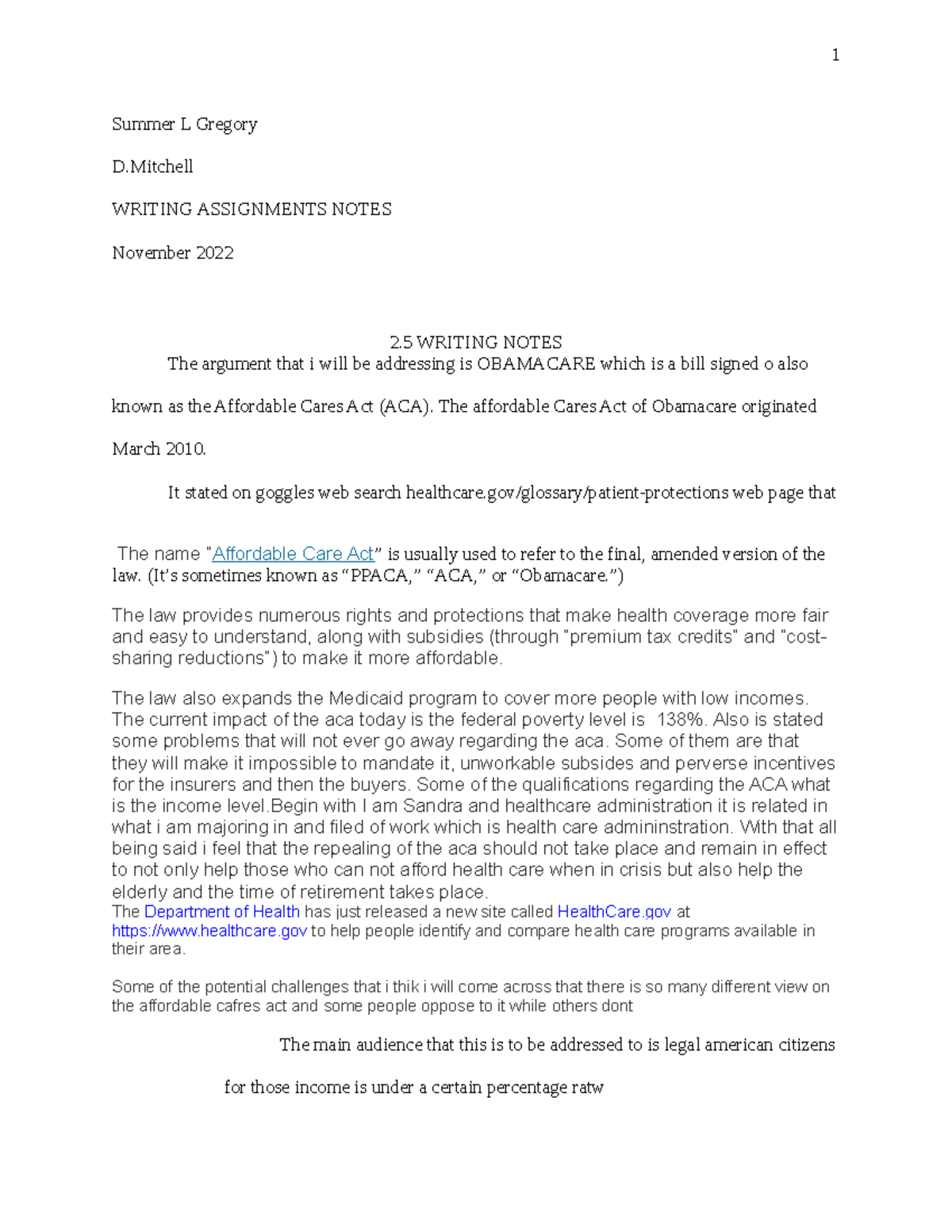 Module 2 (writing notes assignment - 1 Summer L Gregory D WRITING ...