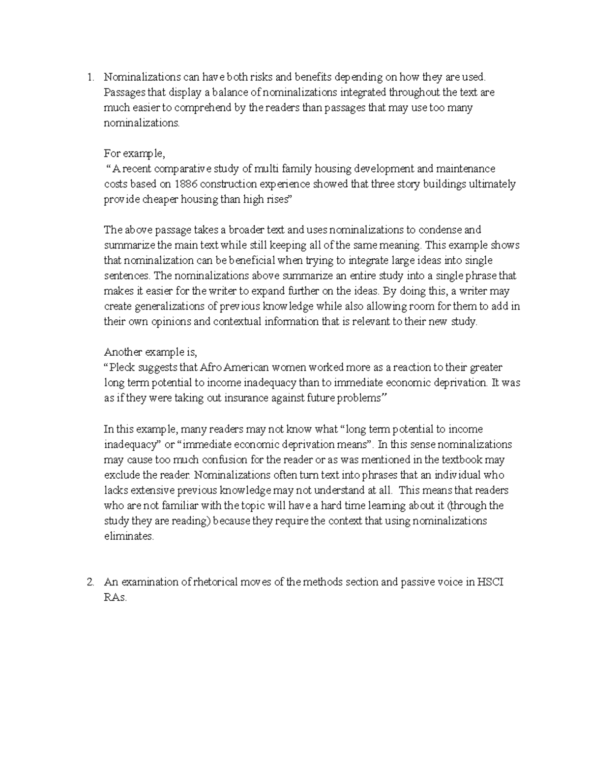 English nominalizations summary document and explanation ...