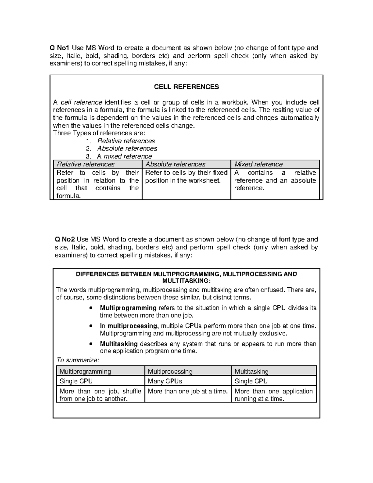Problems - Word - Best problem - Q No1 Use MS Word to create a document ...