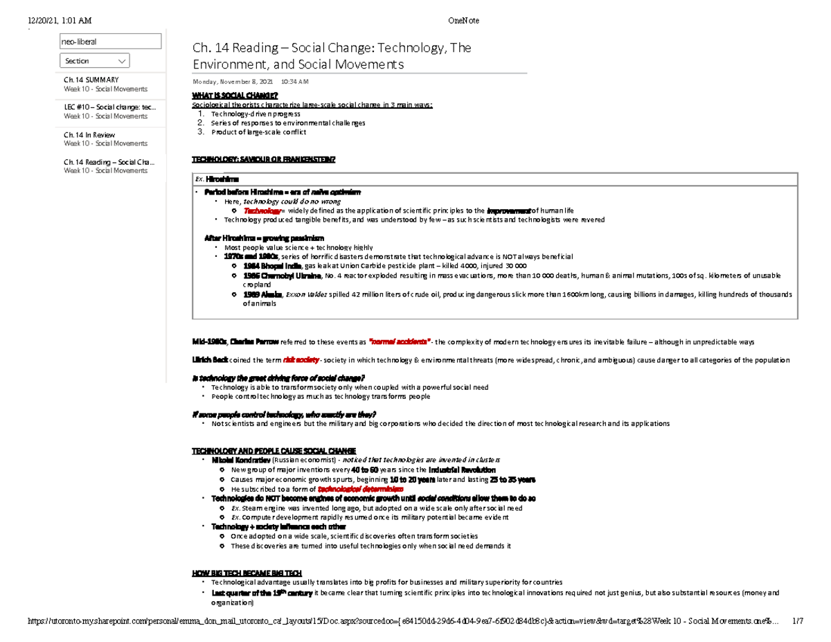 Social movement - reading - neo-liberal Section Ch. 14 SUMMARY Week 10 ...