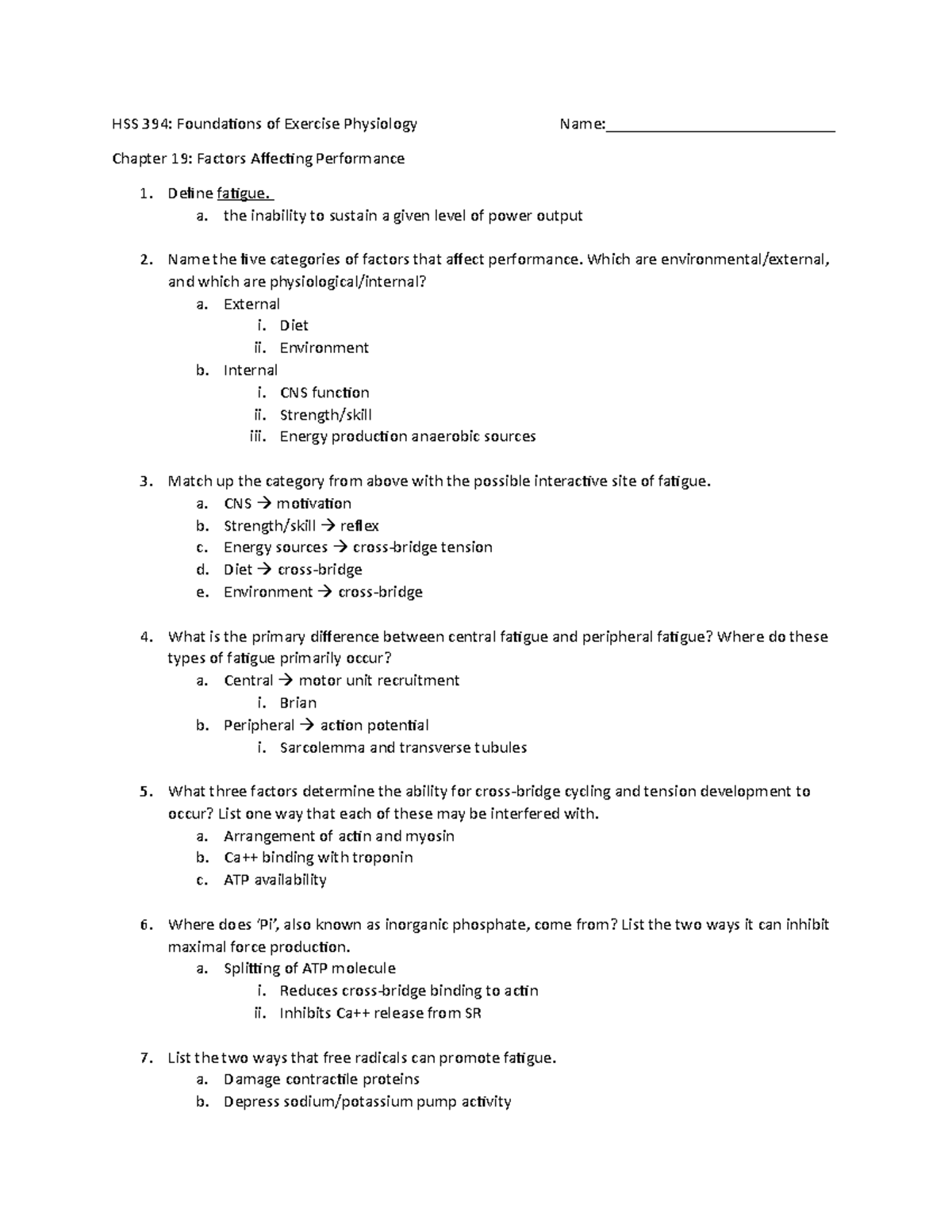 HSS 394 Chapter 19 Study Guide - HSS 394: Foundations of Exercise ...