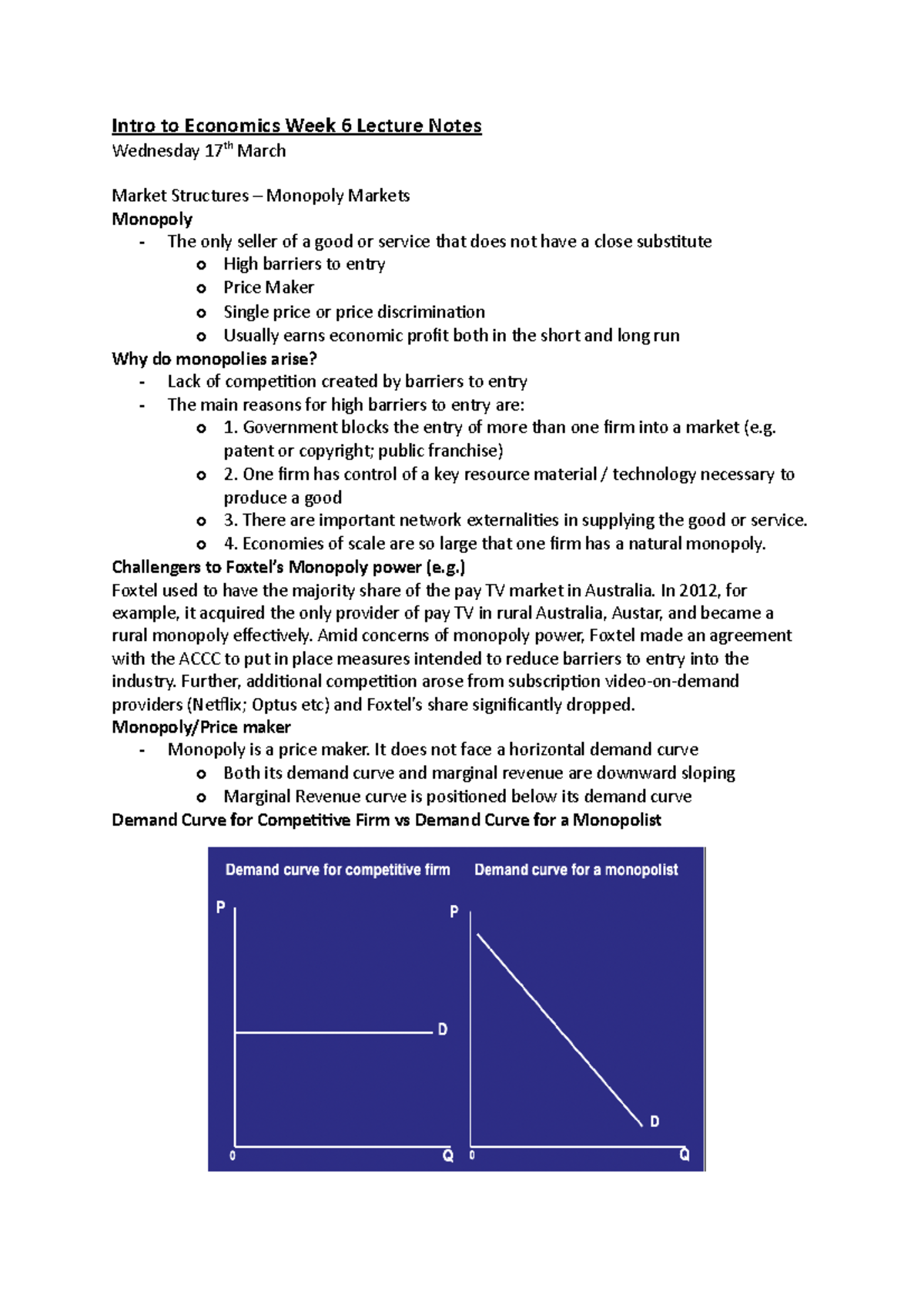 Week 6 Lecture Notes - Intro to Economics Week 6 Lecture Notes ...