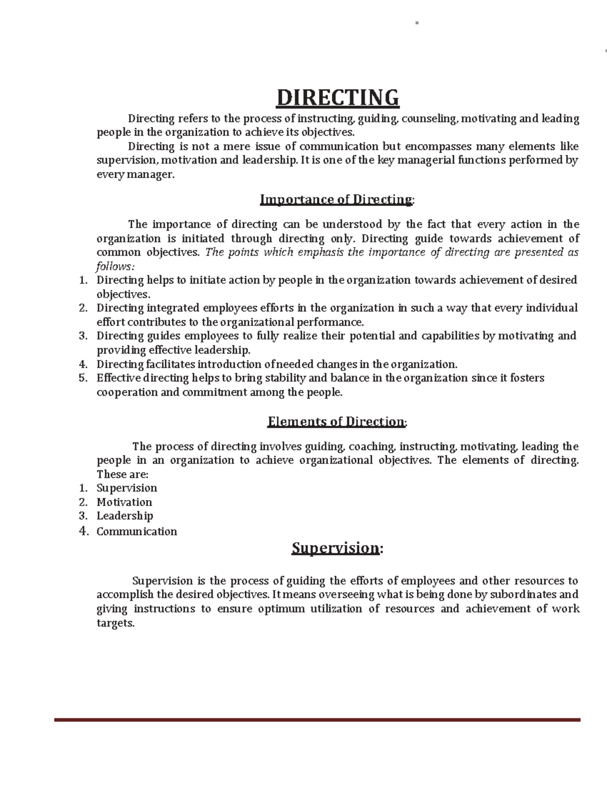 Directing- Management Function - CHAPTER SEVEN DIRECTING Directing ...