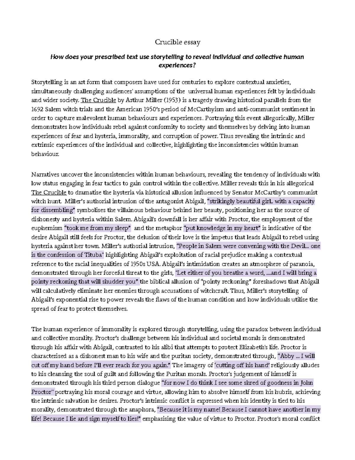 Crucible essay - Crucible essay How does your prescribed text use ...