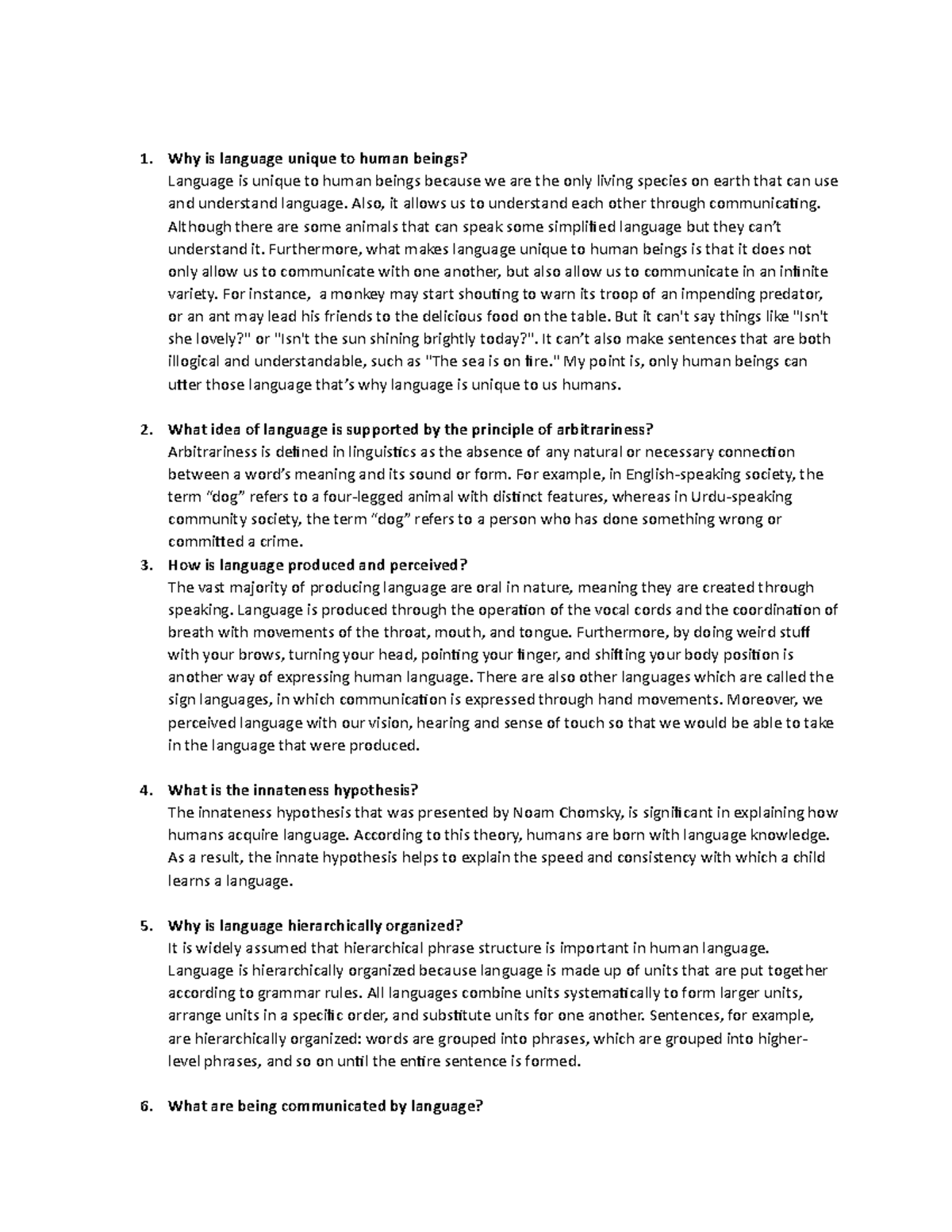 Why are codes discrete - ELE 121 - 1. Why is language unique to human ...