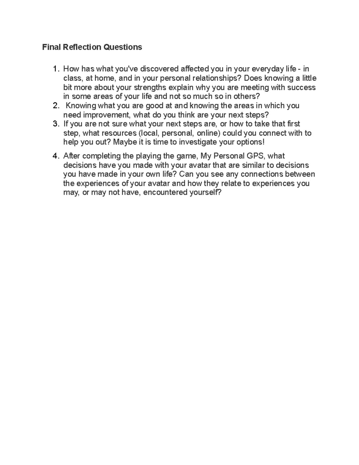 GLC Final Reflection Questions - Final Reflection Questions 1. How has ...