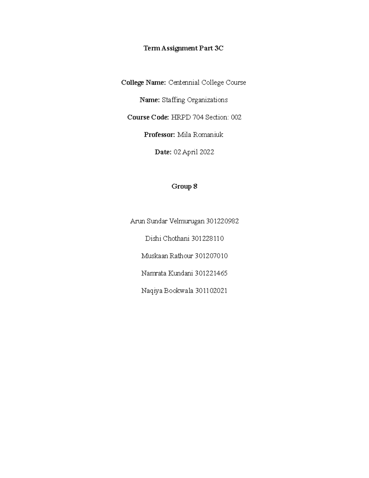 Term Assignment Part 3C human resource management - Term Assignment ...