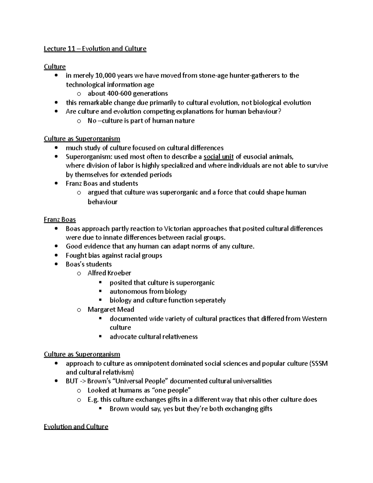 Lecture 11 – Evolution and Culture - Lecture 11 – Evolution and Culture ...
