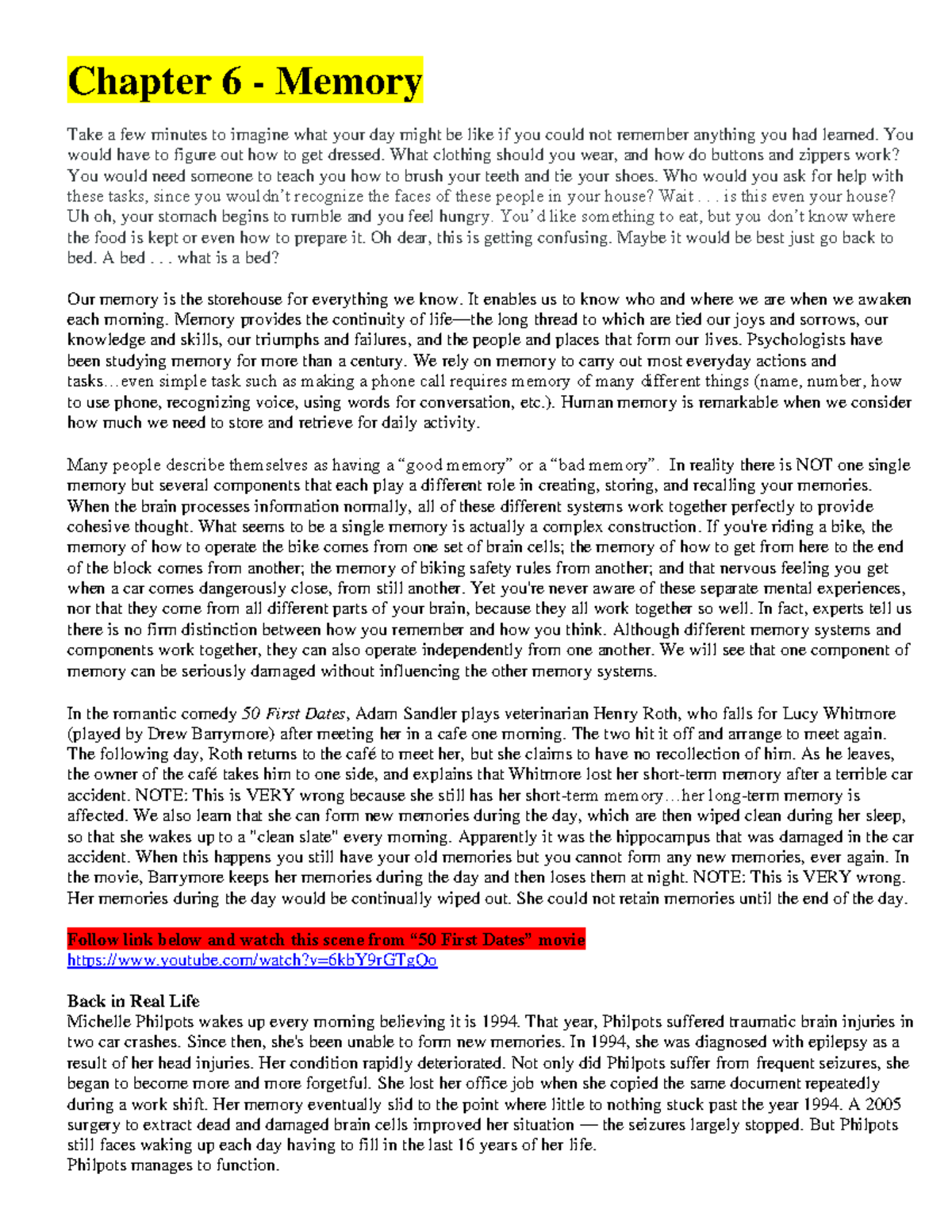 Ch 6 - Memory (Fall 2021) - Chapter 6 - Memory Take a few minutes to ...