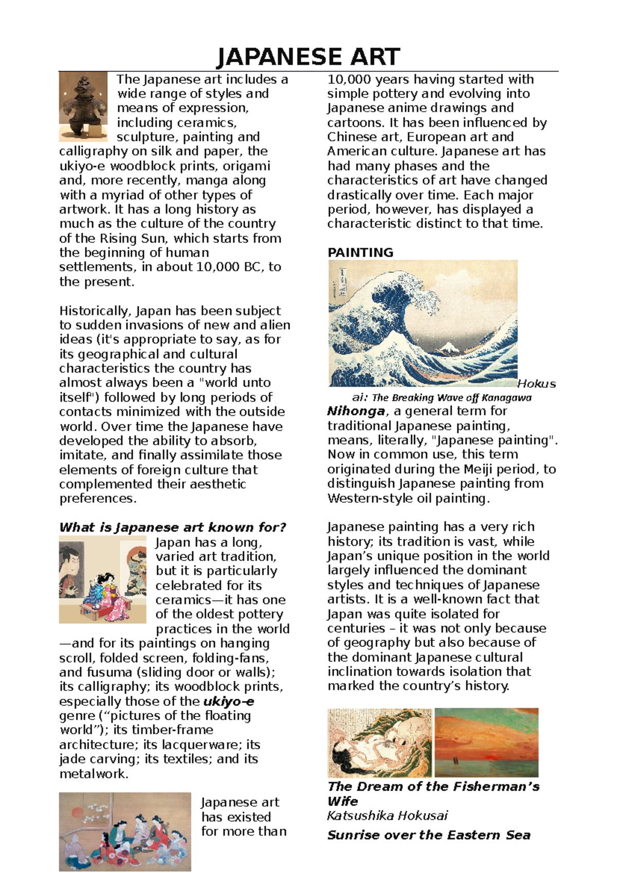 Japanese Art - It has a long history as much as the culture of the ...