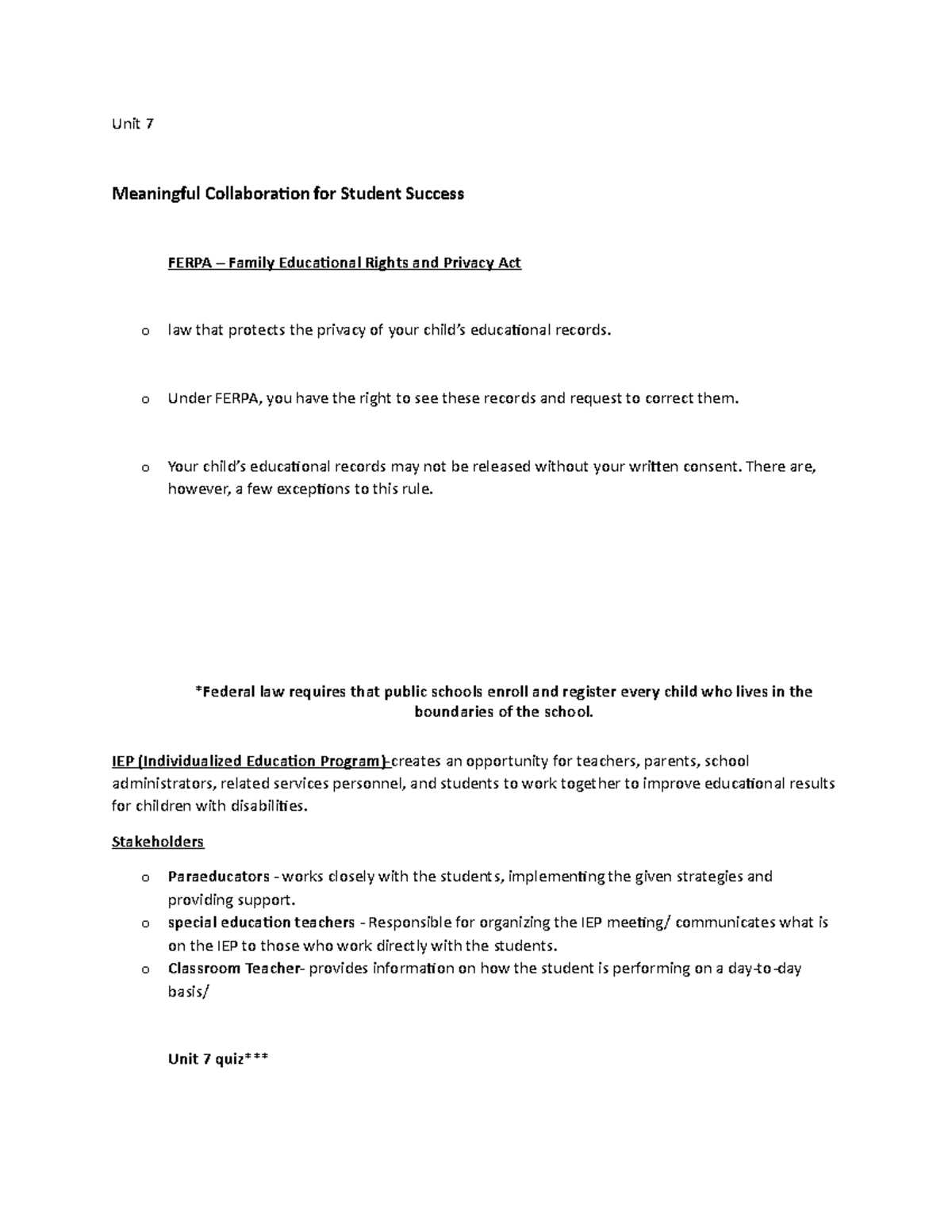 Unit 7 - Unit study guide - Unit 7 Meaningful Collaboration for Student ...