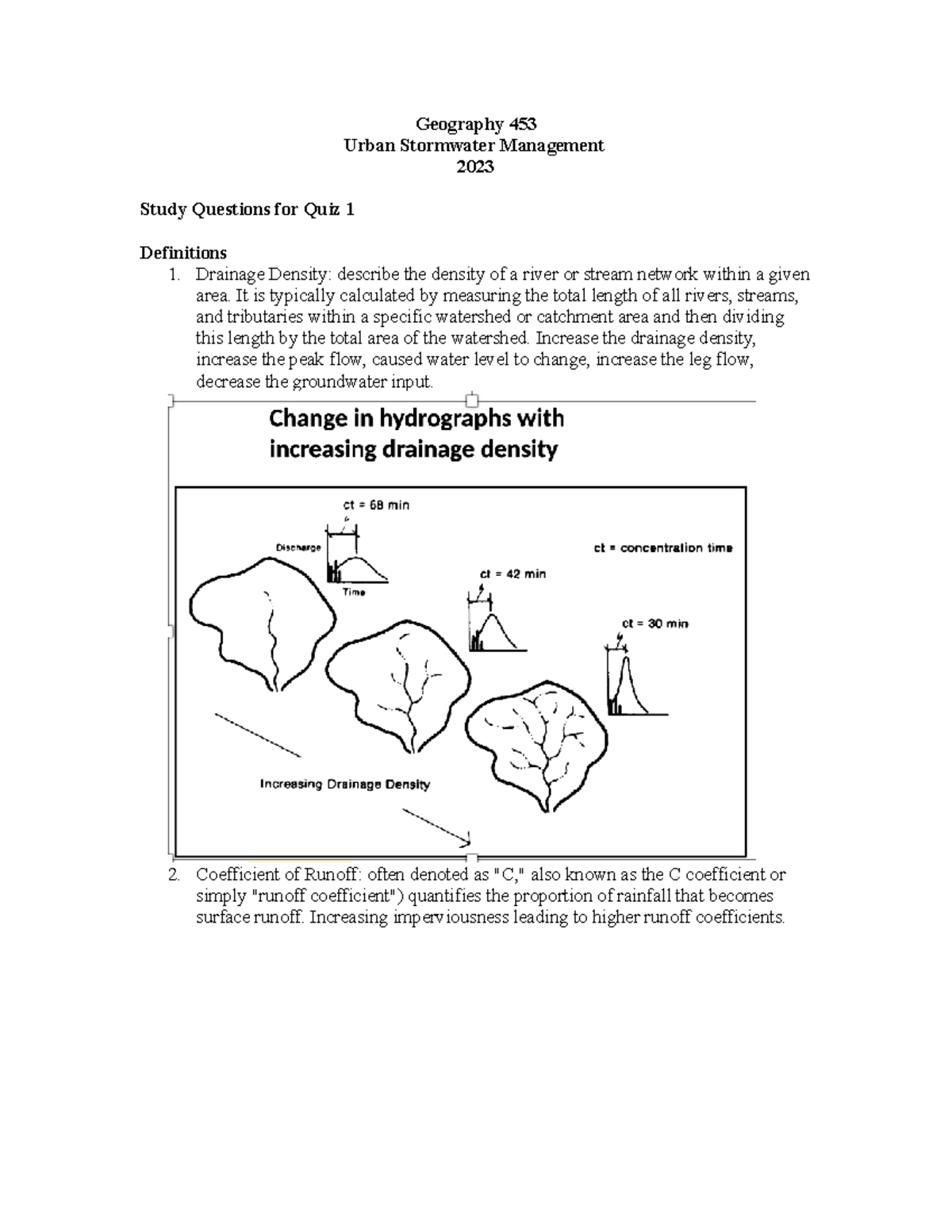 Geog 453 - Study Guide 2023 - Geography 453 Urban Stormwater Management ...