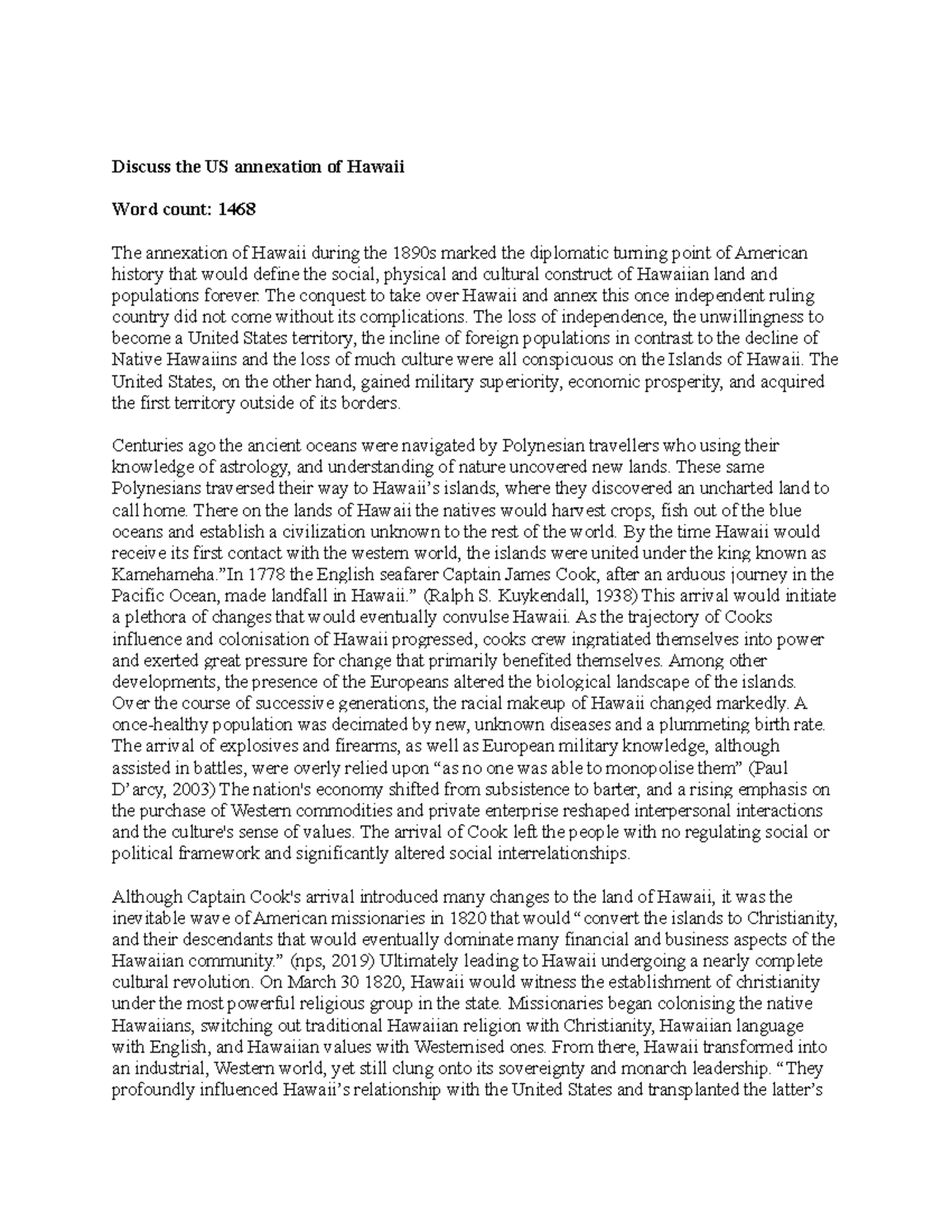 Modern history essay- Annexation of Hawaii - Discuss the US annexation ...