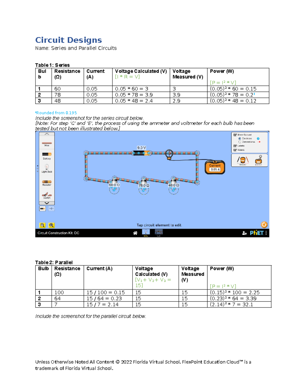 Worksheet 04 05 - Circuit Designs Name: Series and Parallel Circuits ...