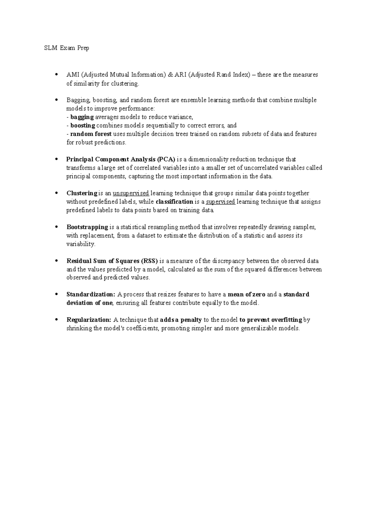 SLM Exam Prep - brief exam prep notes - SLM Exam Prep AMI (Adjusted ...