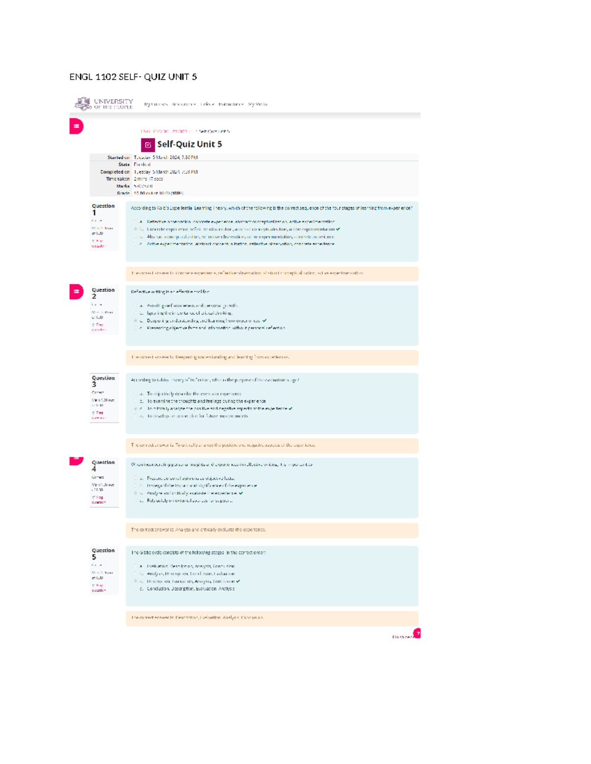 ENGL 1102 QUIZ UNIT 5 - REFLECTIVE WRITING AND LEARNING - ENGL 1102 ...
