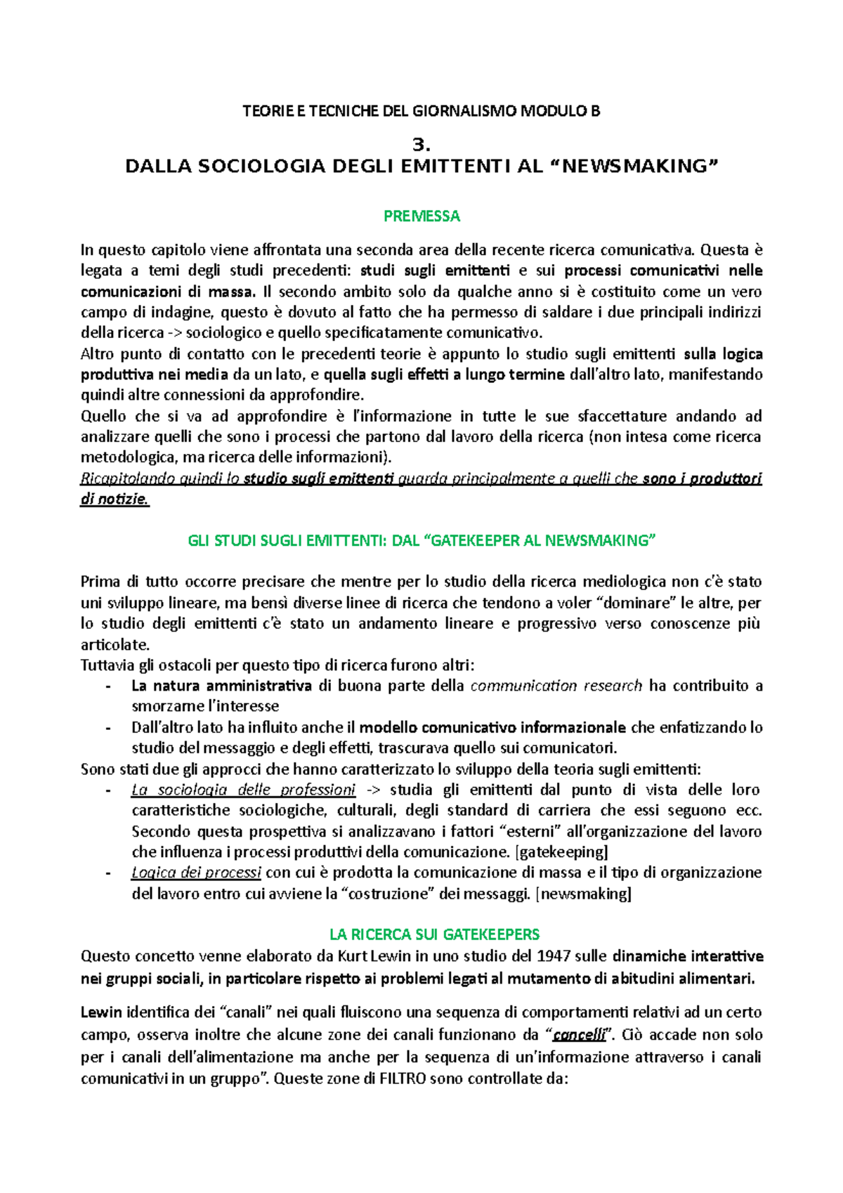 Teorie E Tecniche DEL Giornalismo Modulo B - TEORIE E TECNICHE DEL ...