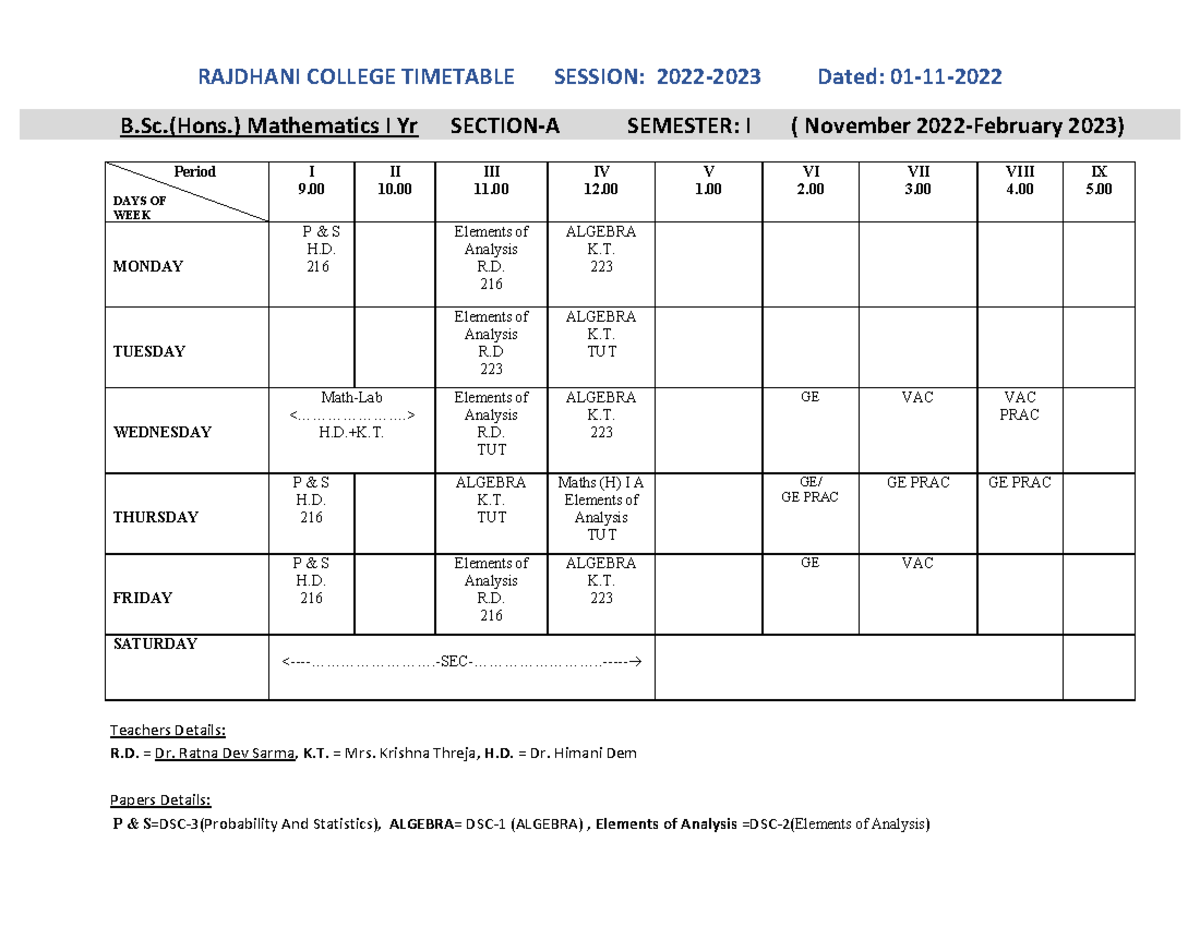 Time Table RAJDHANI COLLEGE TIMETABLE SESSION 2022 2023 Dated 01 11 time-table-rajdhani-college-timetable-session-2022-2023-dated-01-11