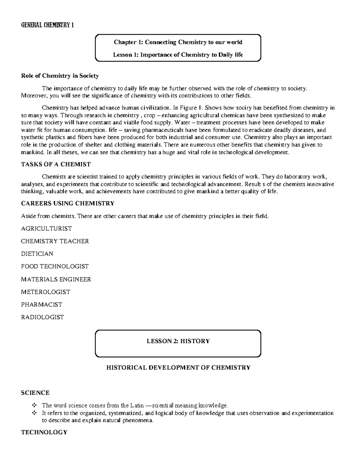 General Chemistry 1 chapter 1 and 2 - GENERAL CHEMISTRY 1 Role of ...